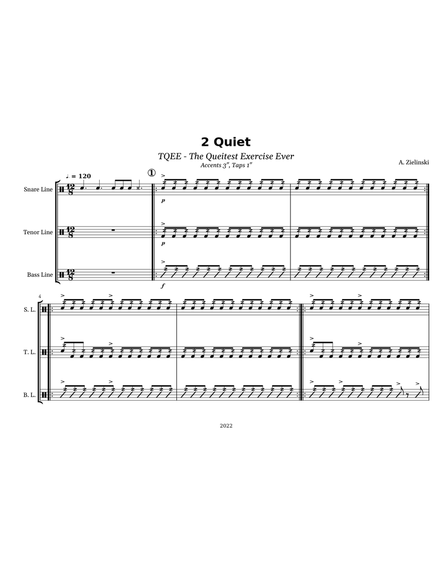 2 Quiet, TQEE - The Quietest Exercise Ever! Sheet music for Snare drum ...