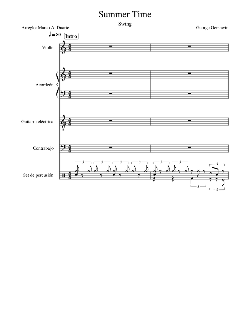 Summer_Time Sheet music for Accordion, Contrabass, Violin, Guitar ...