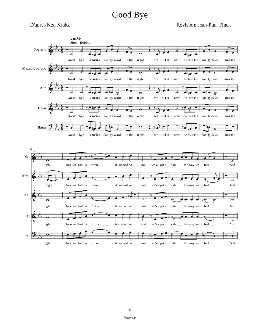 Good Bye – Kraitz, Ken Sheet music for Soprano, Alto, Tenor, Bass voice ...