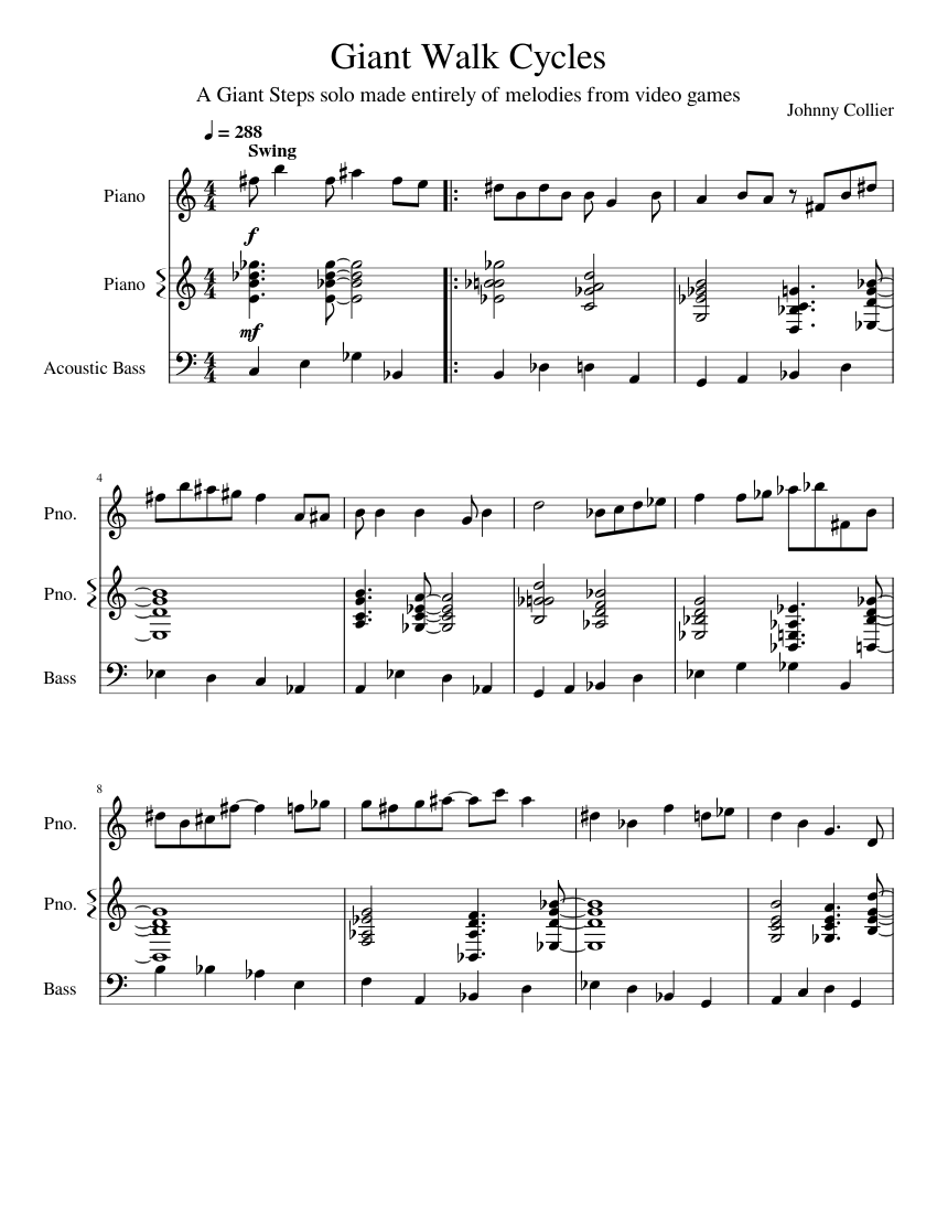 Giant Walk Cycles Sheet music for Piano, Bass guitar (Solo) | Musescore.com
