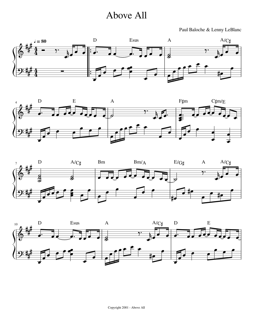 Above All Sheet Music with Chords for Piano (Solo) | MuseScore.com