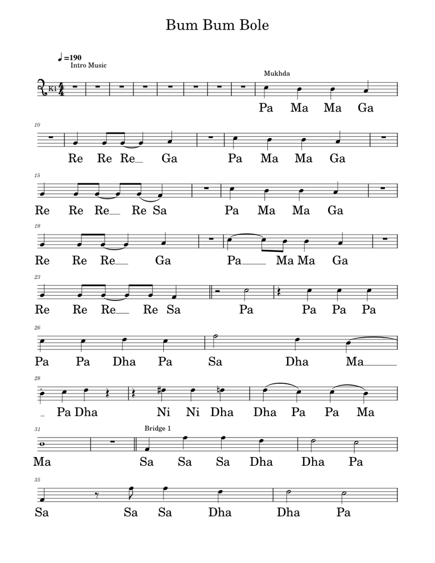 Bum Bum Bole - Sargam Sheet music for Piano (Solo) Easy | Musescore.com