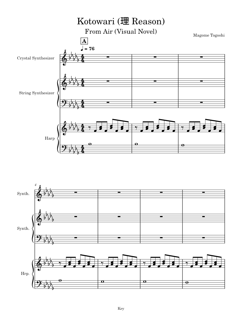Kotowari – Magome Togoshi Sheet Music for Harp, Strings group ...