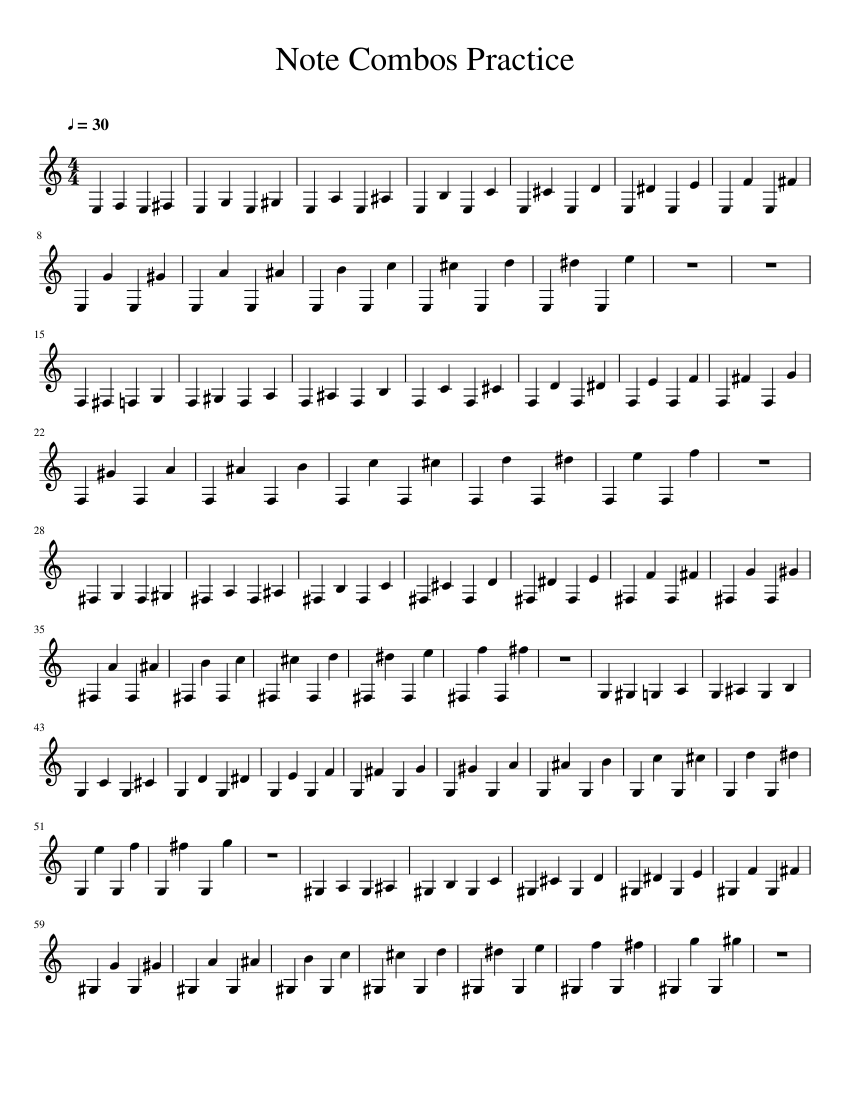 Bb Clarinet Note Combos Practice Sheet Music for Clarinet in b-flat ...