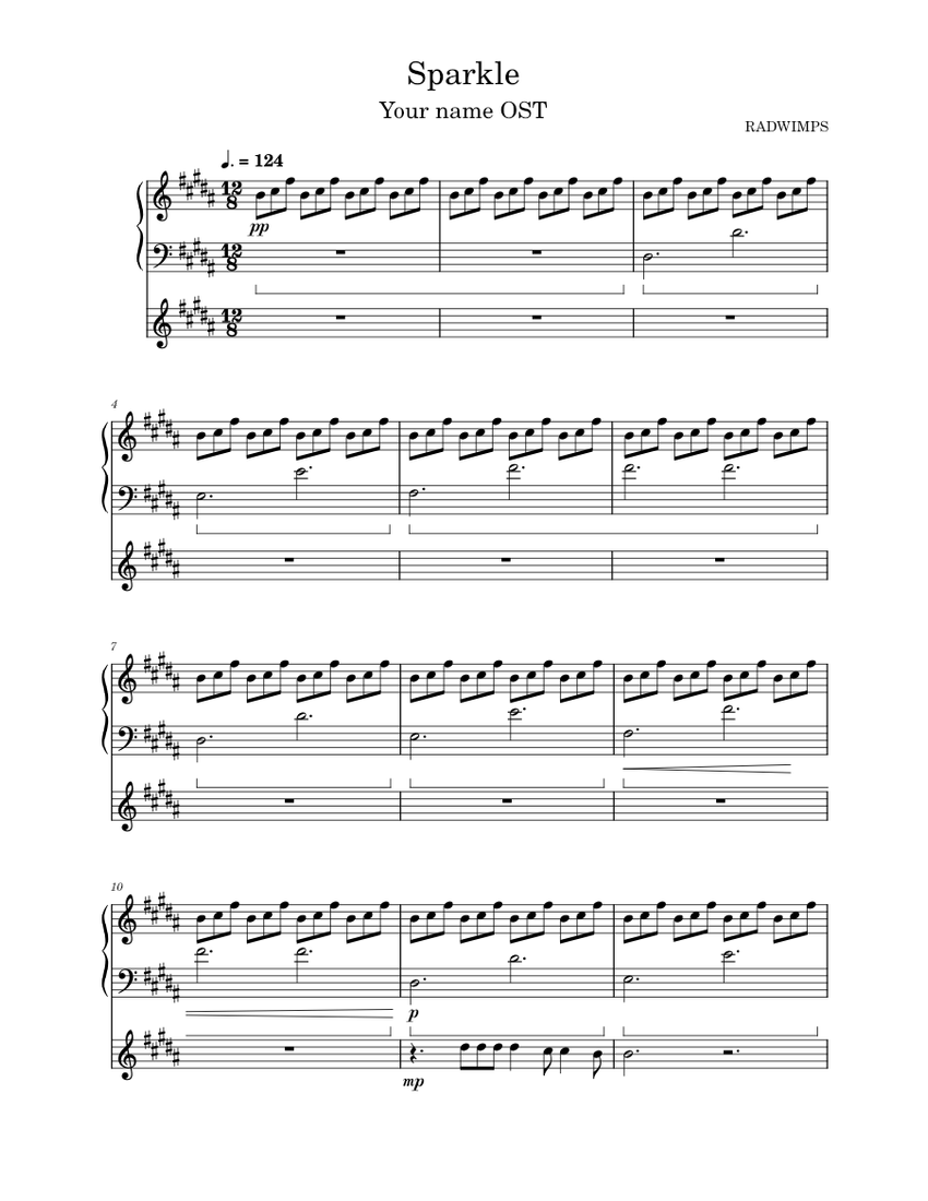 Sparkle – RADWIMPS Sparkle duo Sheet music for Piano, Violin (Solo ...