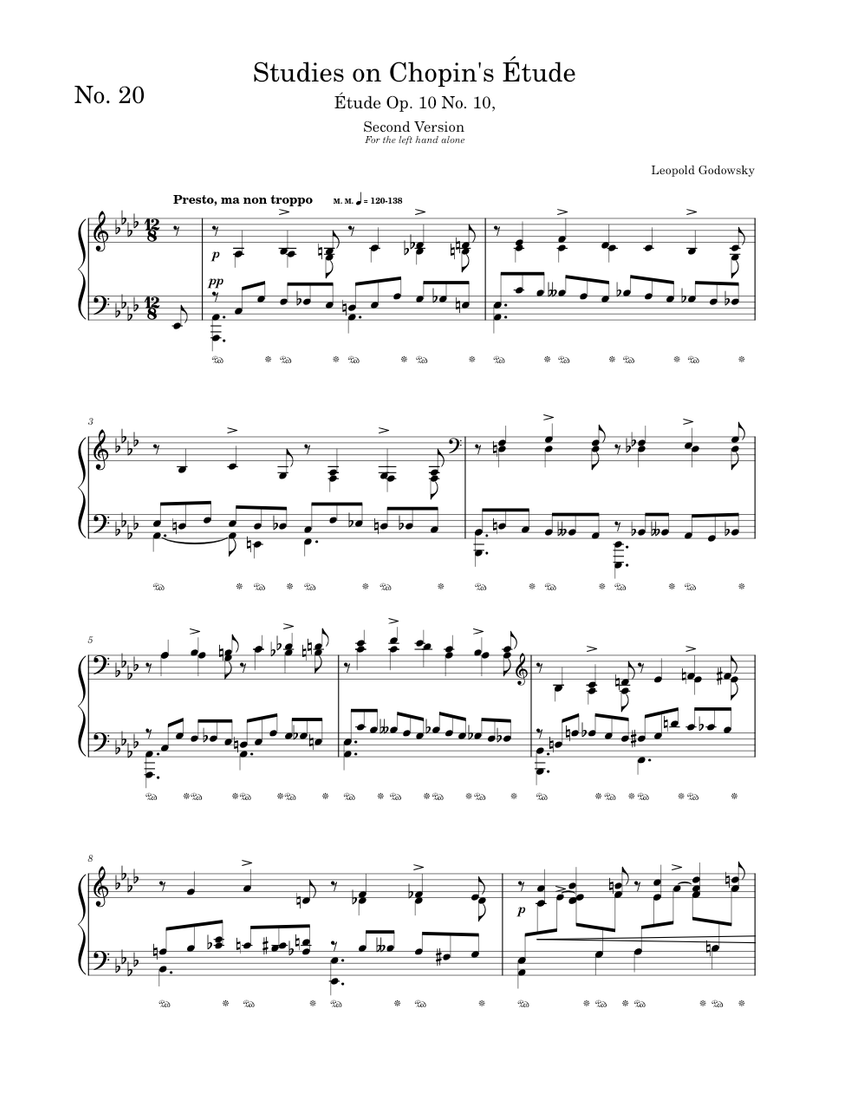 Study No. 20 on Chopin's Étude (Op. 10 No. 10) – Leopold Godowsky Sheet Music for Piano (Solo ...