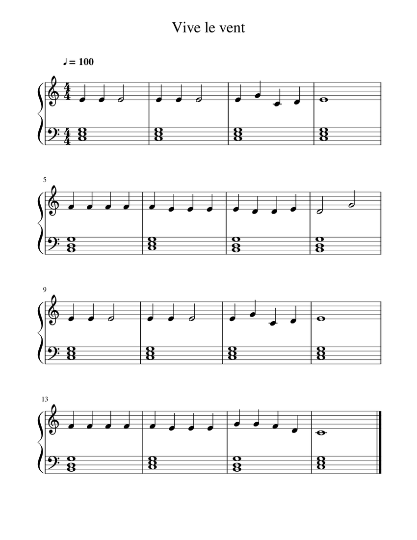 Vive le vent Sheet Music for Piano (Solo) Easy | MuseScore.com