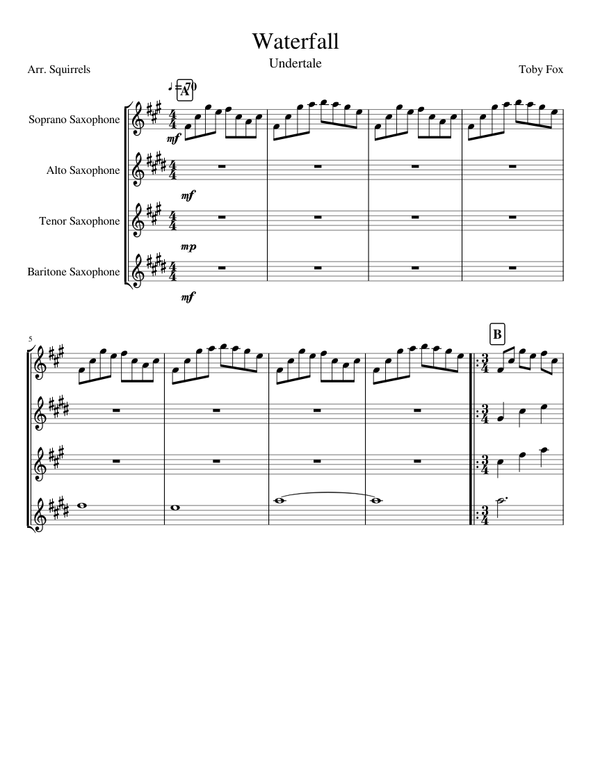 Waterfall For Sax Quartet Sheet music for Saxophone alto, Saxophone ...