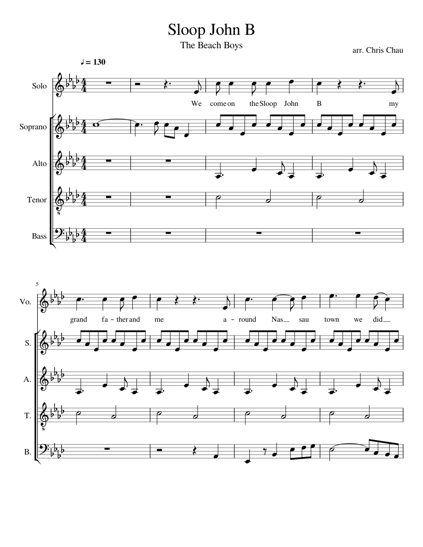Sloop John B (The Beach Boys) Sheet music for Soprano, Alto, Tenor, Bass voice & more ...