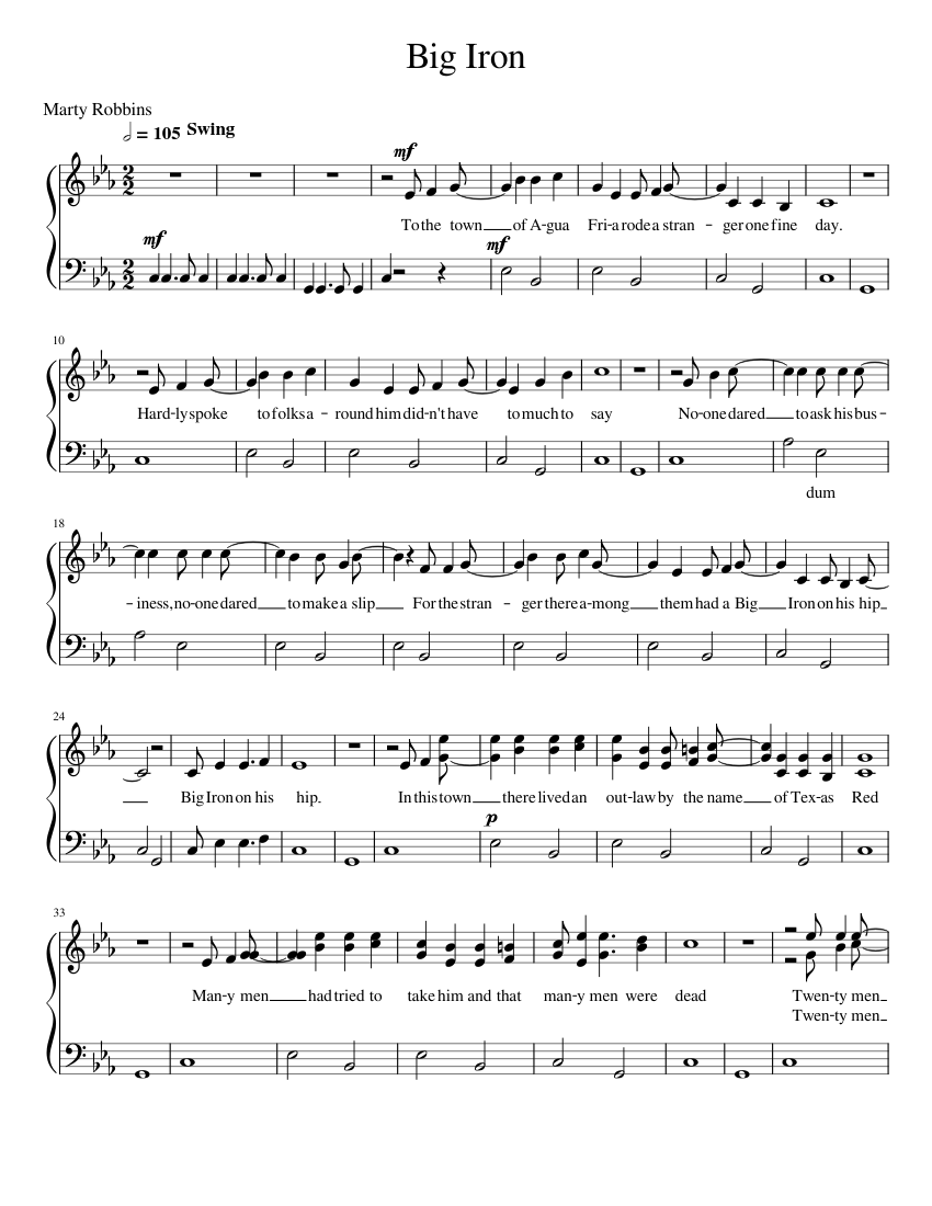 Big Iron – Marty Robbins Sheet music for Piano (Solo) | Musescore.com