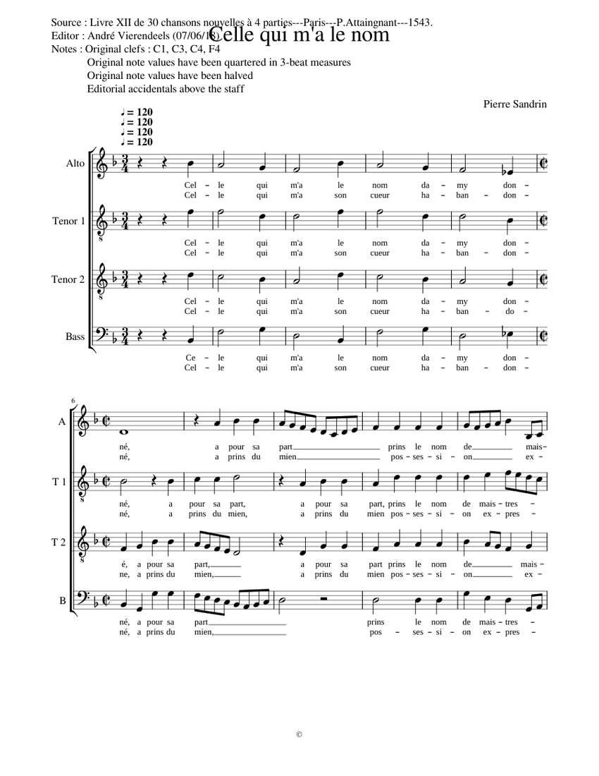 Celle qui m'a le nom - Pierre Sandrin Sheet music for Bass guitar (Solo ...