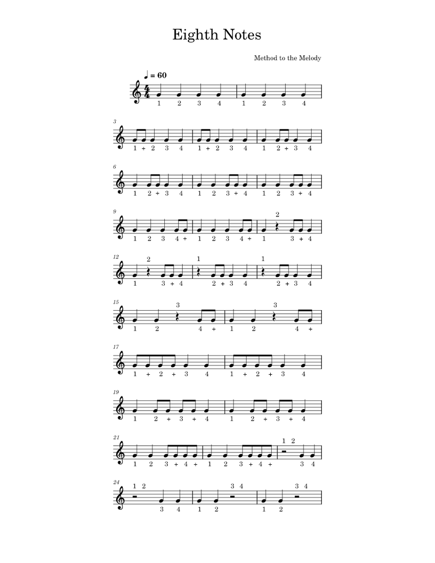 Eighth Note Counting Sheet music for Piano (Solo) | Musescore.com