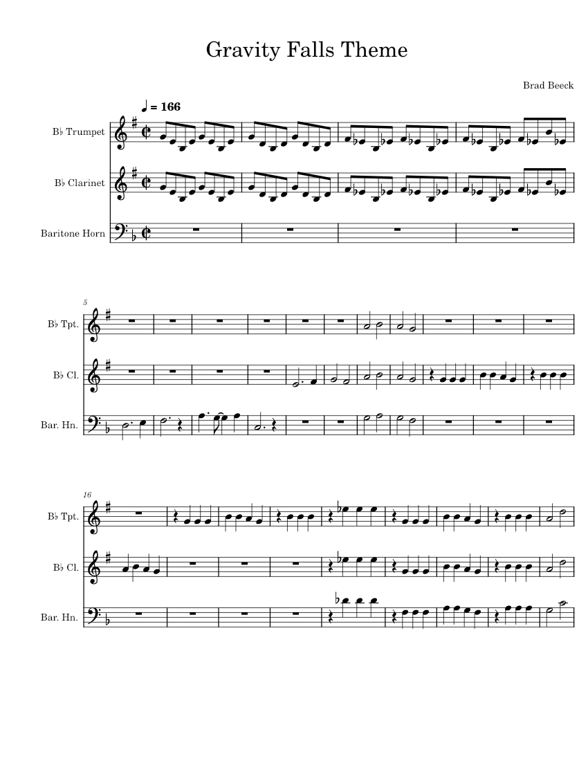 Gravity Falls Theme Sheet music for Clarinet in b-flat, Trumpet in b-flat, Baritone horn (Mixed ...