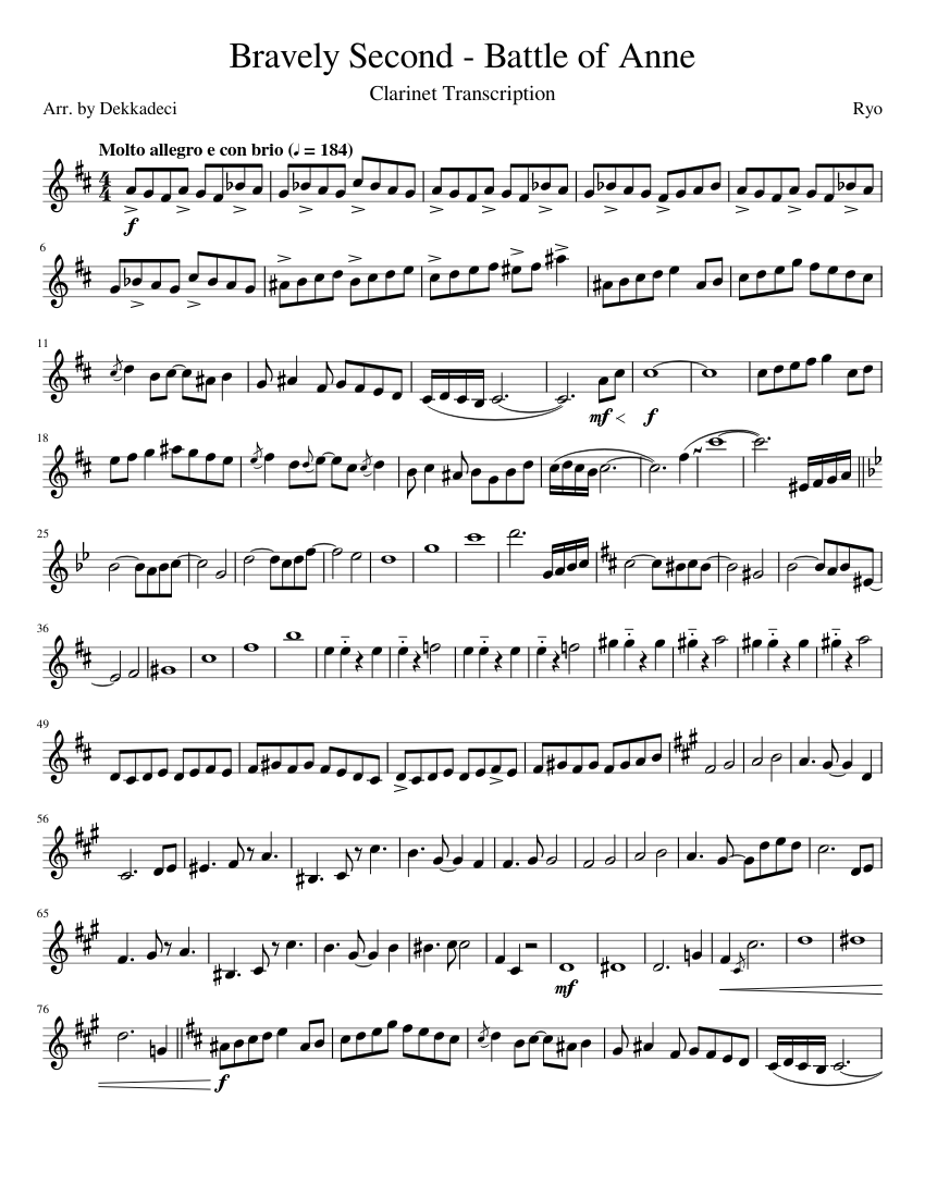 Bravely Second - Battle of Anne (Clarinet Transcription) Sheet music ...