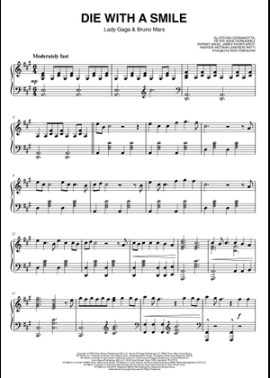Die With A Smile - Lady Gaga & Bruno Mars Sheet Music for Piano (Solo ...