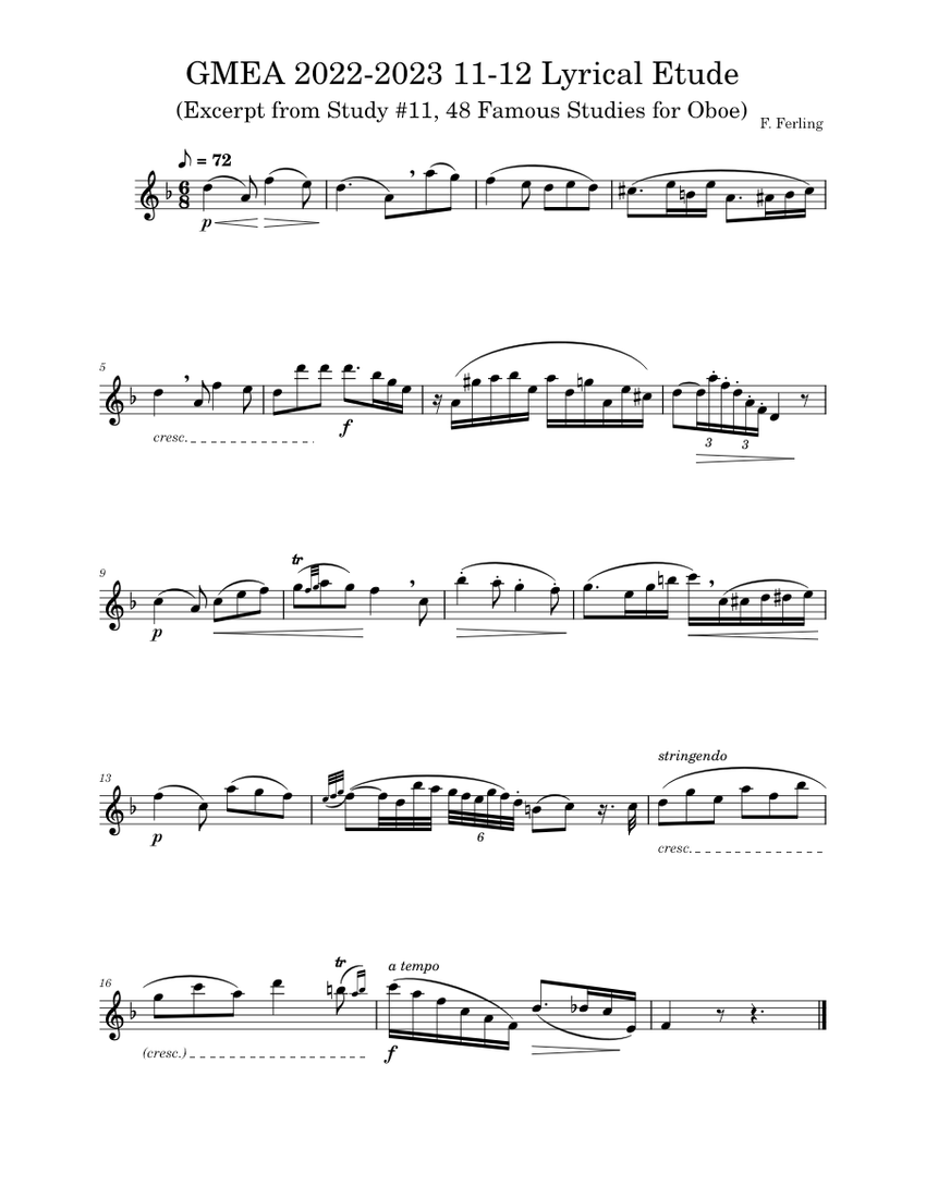 GMEA 2022-2023 11-12 Lyrical Etude - Oboe Sheet music for Oboe (Solo ...