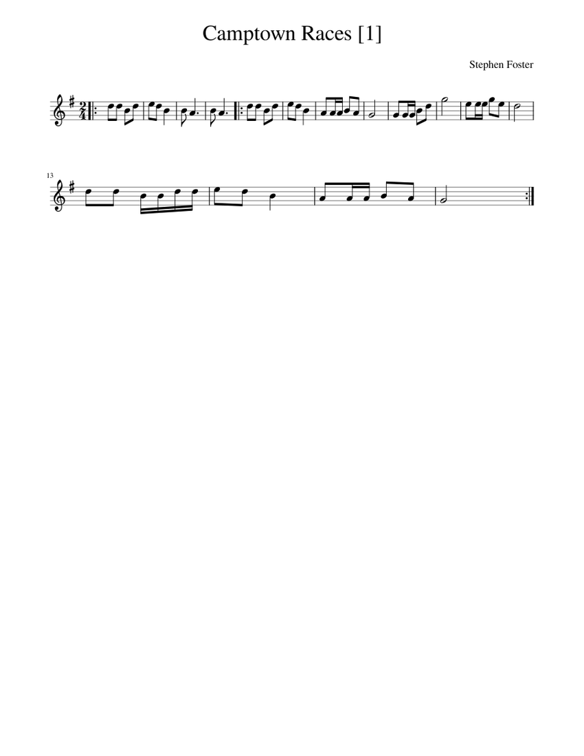 Stephen Foster - Camptown Races Sheet music for Piano (Solo) Easy ...