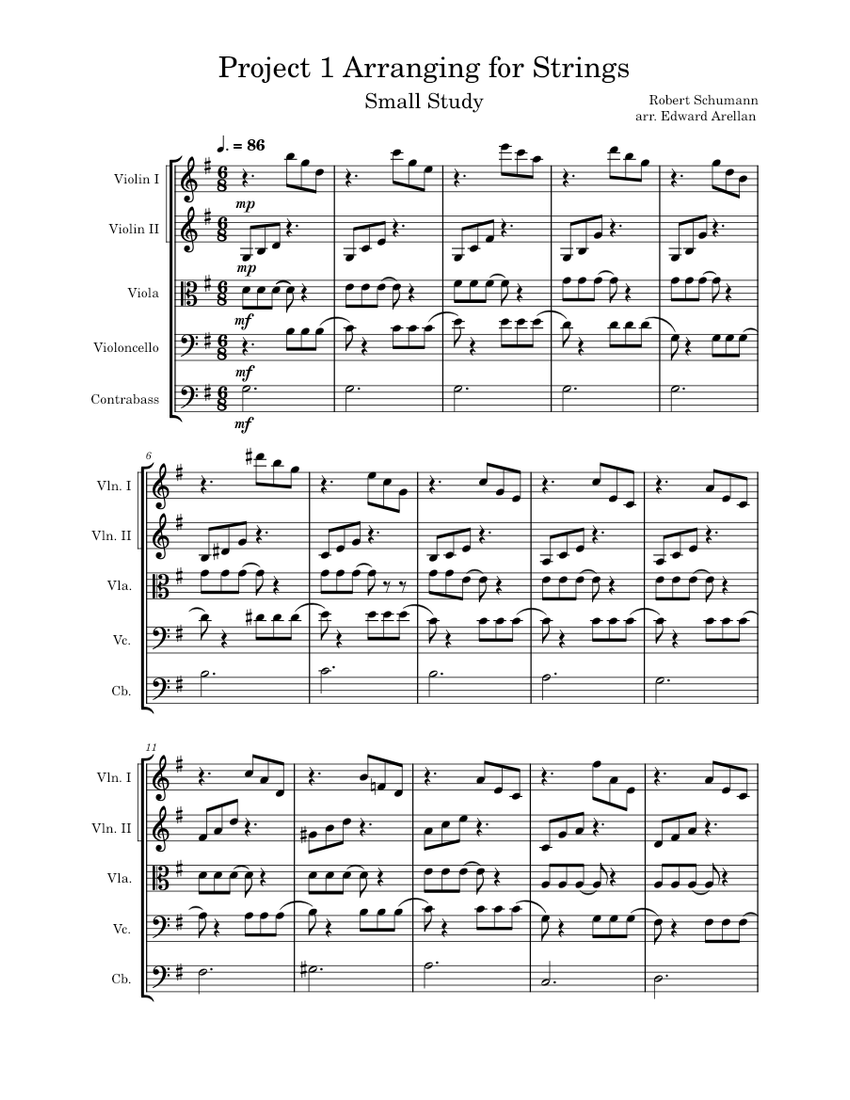 Small Study – Robert Schumann Project 1 Arranging for Strings Sheet music for Contrabass, Violin ...