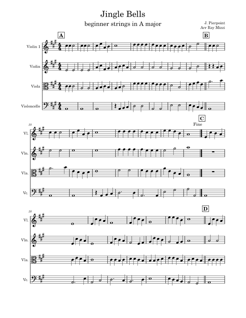 Jingle_Bells_Easy_quartet Sheet Music for Violin, Viola, Cello (String Quartet) | MuseScore.com