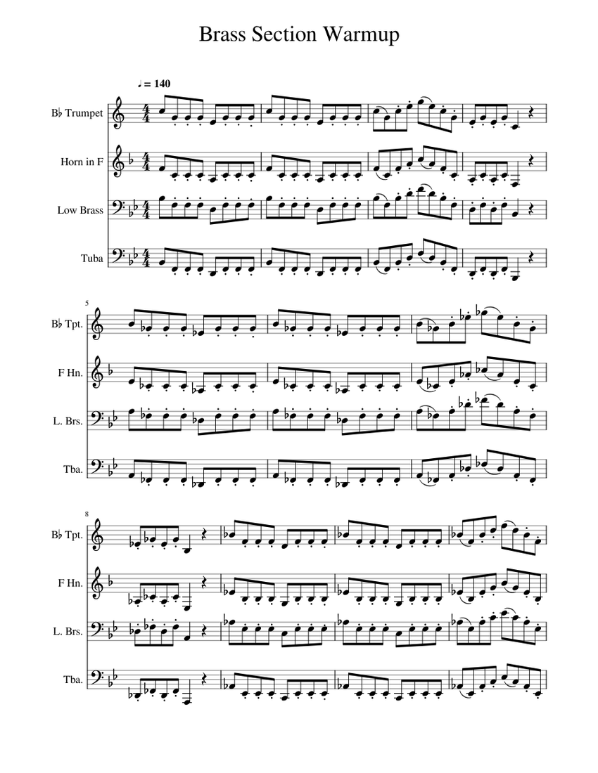 Brass Section Warmup Sheet music for Trombone, Tuba, Trumpet in b-flat ...