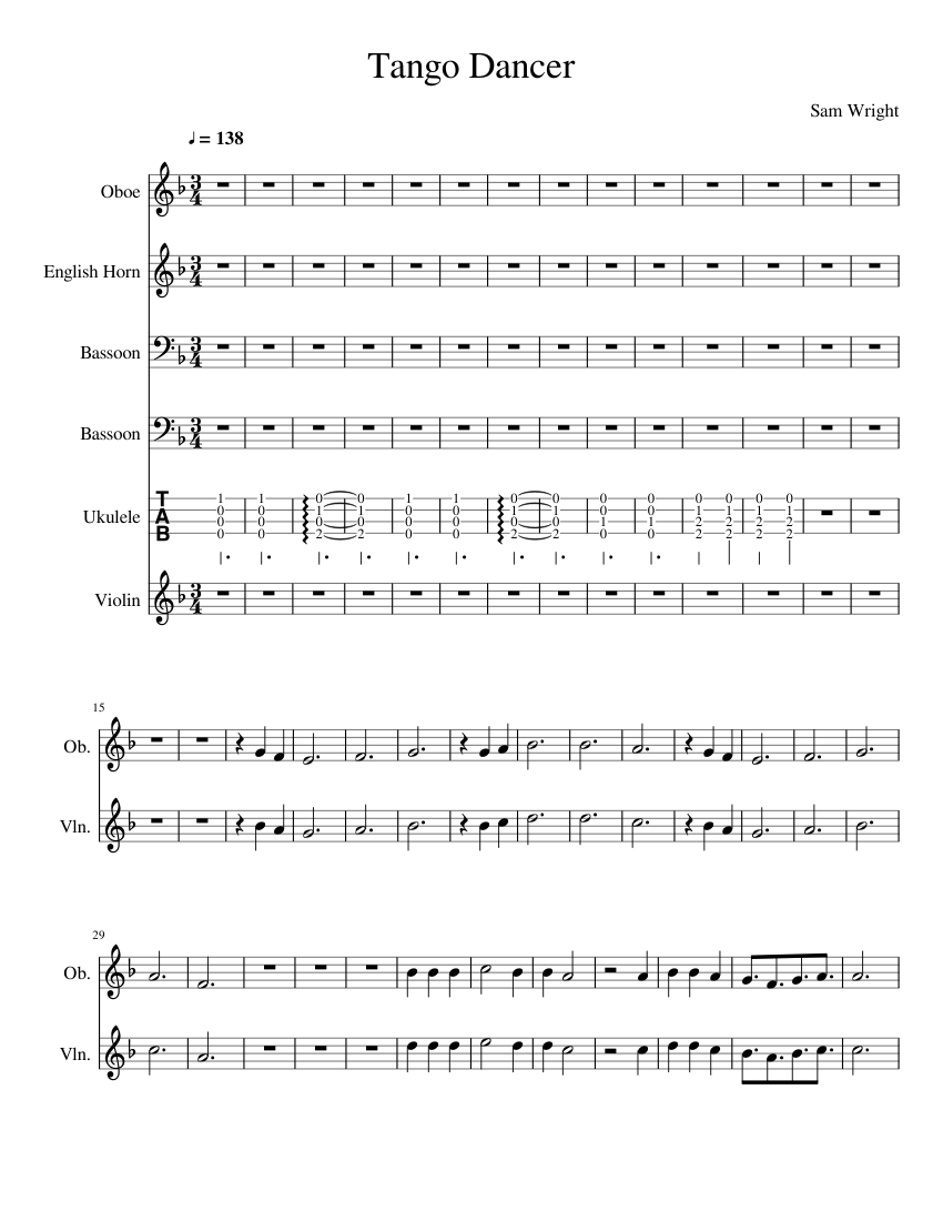 Tango Dancer (ROUGH) Sheet music for Oboe, Bassoon, Violin, Ukulele ...