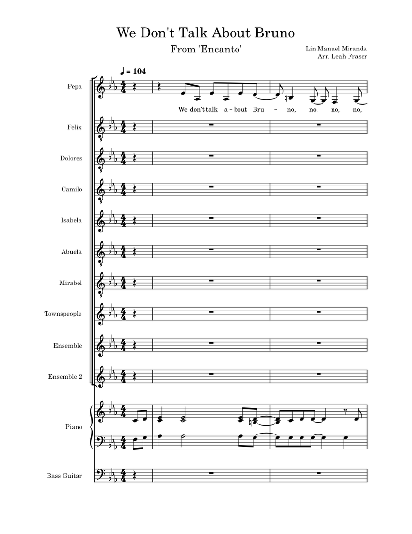 We Don't Talk About Bruno Sheet music for Piano, Vocals, Bass guitar ...