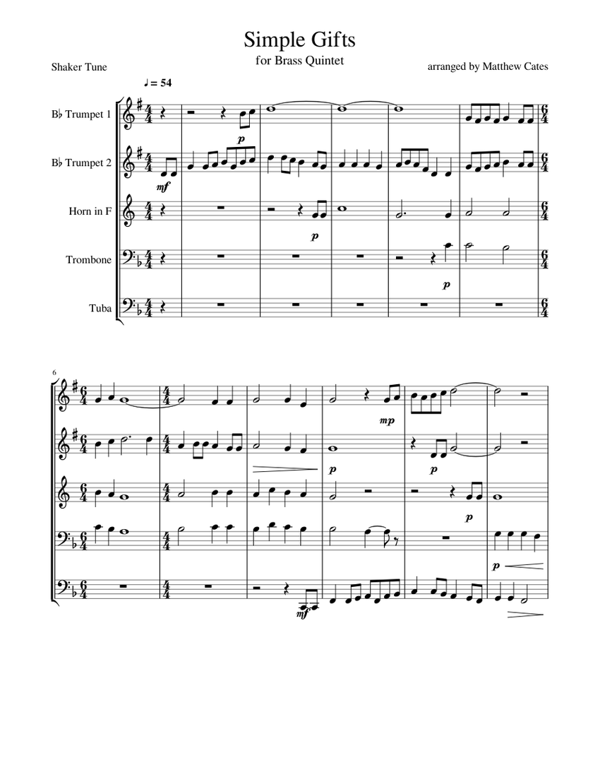 Simple Gifts Sheet music for Trombone, Tuba, Trumpet in b-flat, French ...