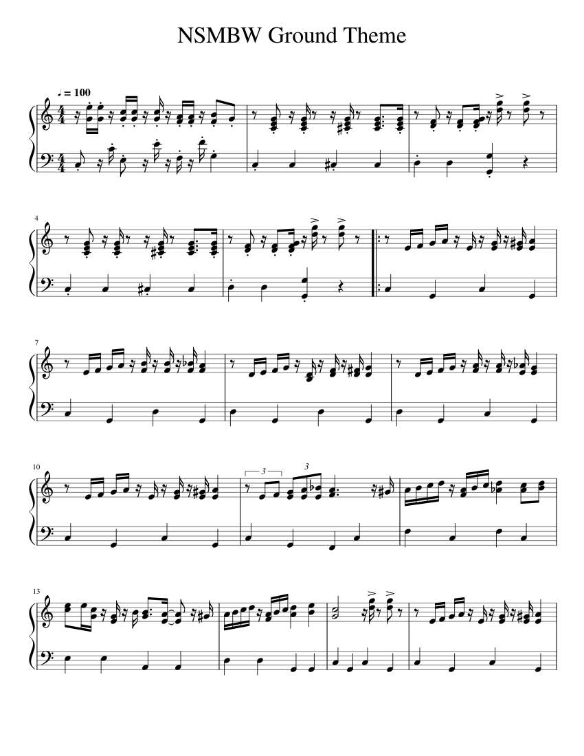 NSMBW Ground Theme Sheet music for Piano (Solo) | Musescore.com