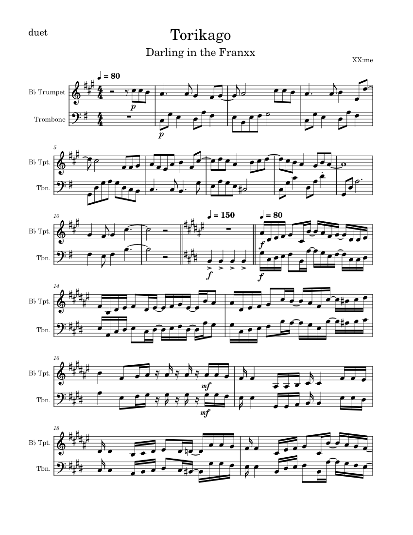 Torikago – XX:me Torikago duet v1 Sheet music for Trombone, Trumpet in ...