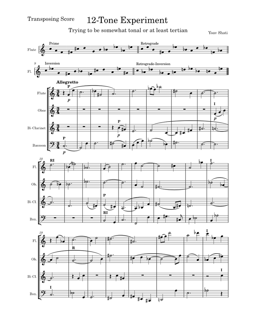 12-Tone Row Experiment Sheet Music for Flute, Oboe, Clarinet in b-flat ...