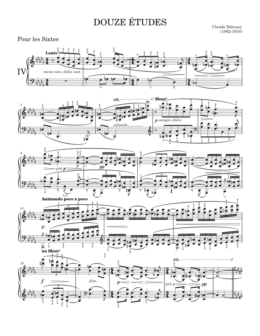 Étude 4 - Pour les Sixtes – Claude Debussy Sheet music for Piano (Solo ...