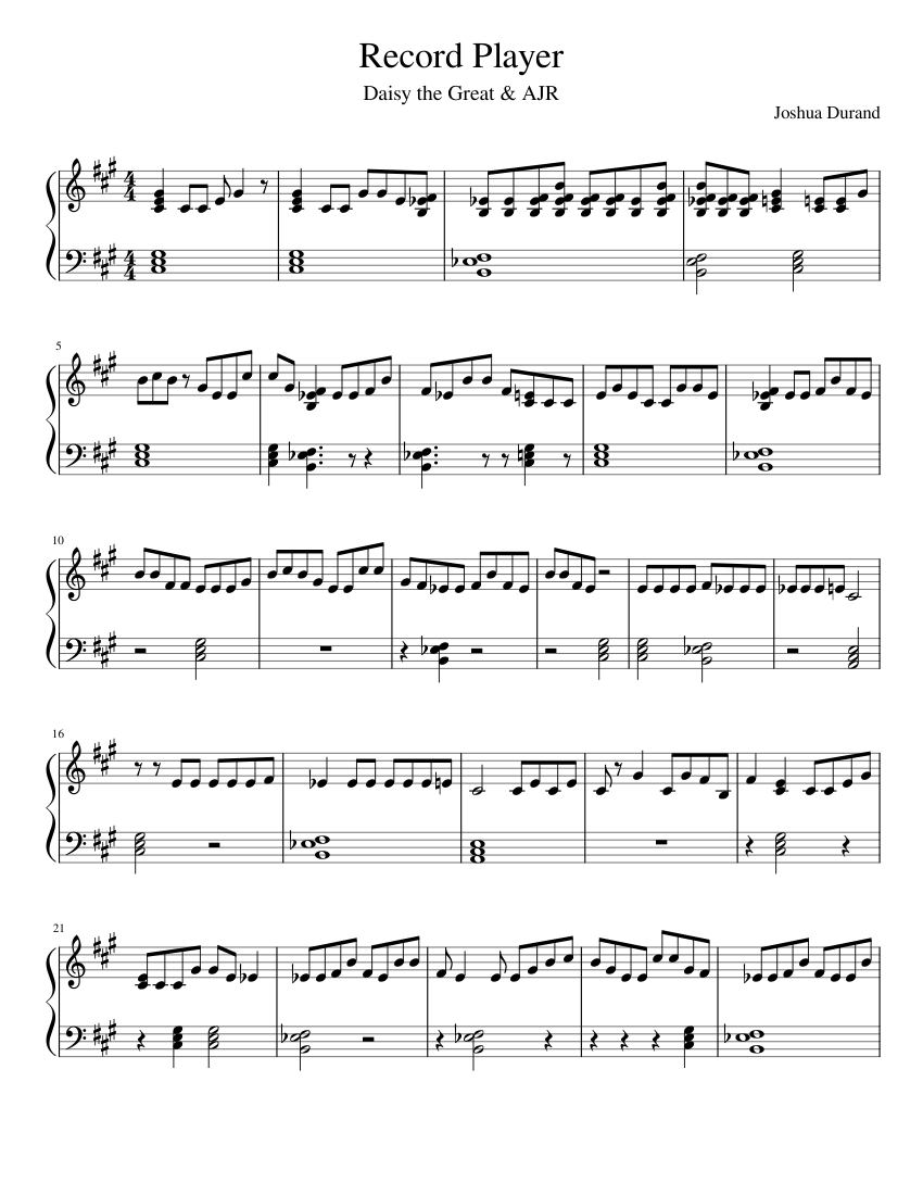 Record Player – Daisy The Great feat. AJR Sheet music for Piano (Solo ...