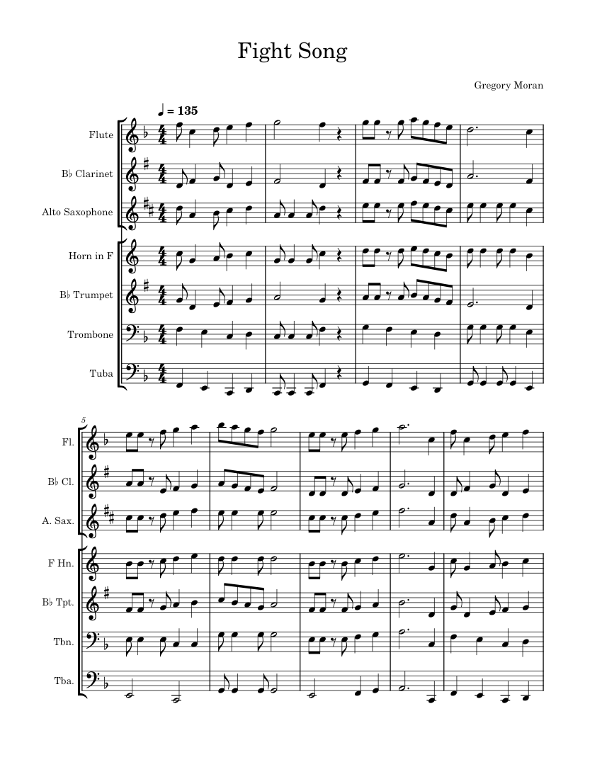Horns Only Fight Song Sheet music for Trombone, Tuba, Flute, Clarinet ...