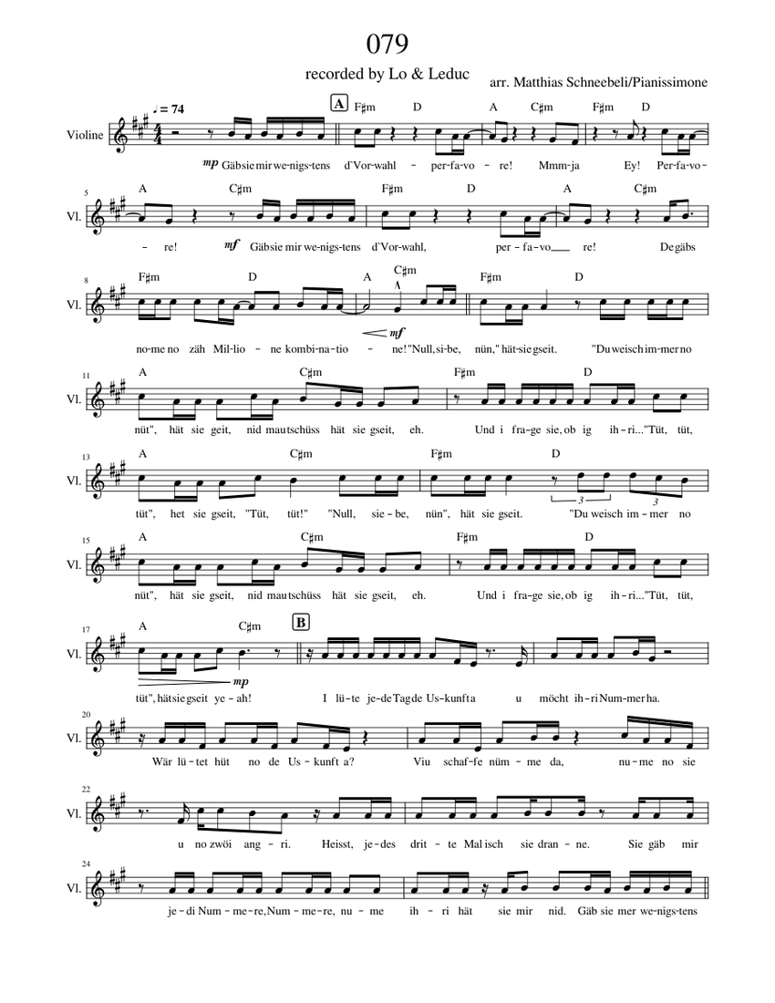079 Lo & Leduc Sheet Music with Chords for Violin (Solo) | MuseScore.com