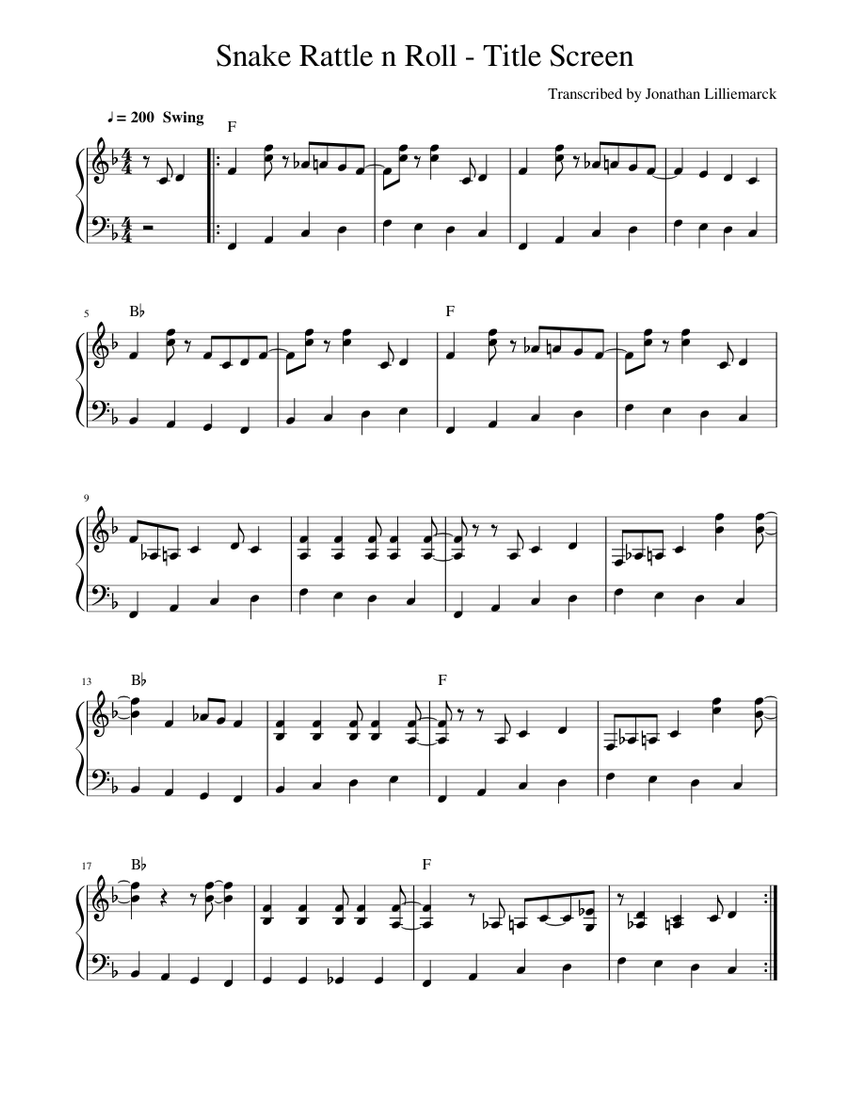 Snake Rattle n Roll - Title Screen Sheet Music for Piano, Drum group ...