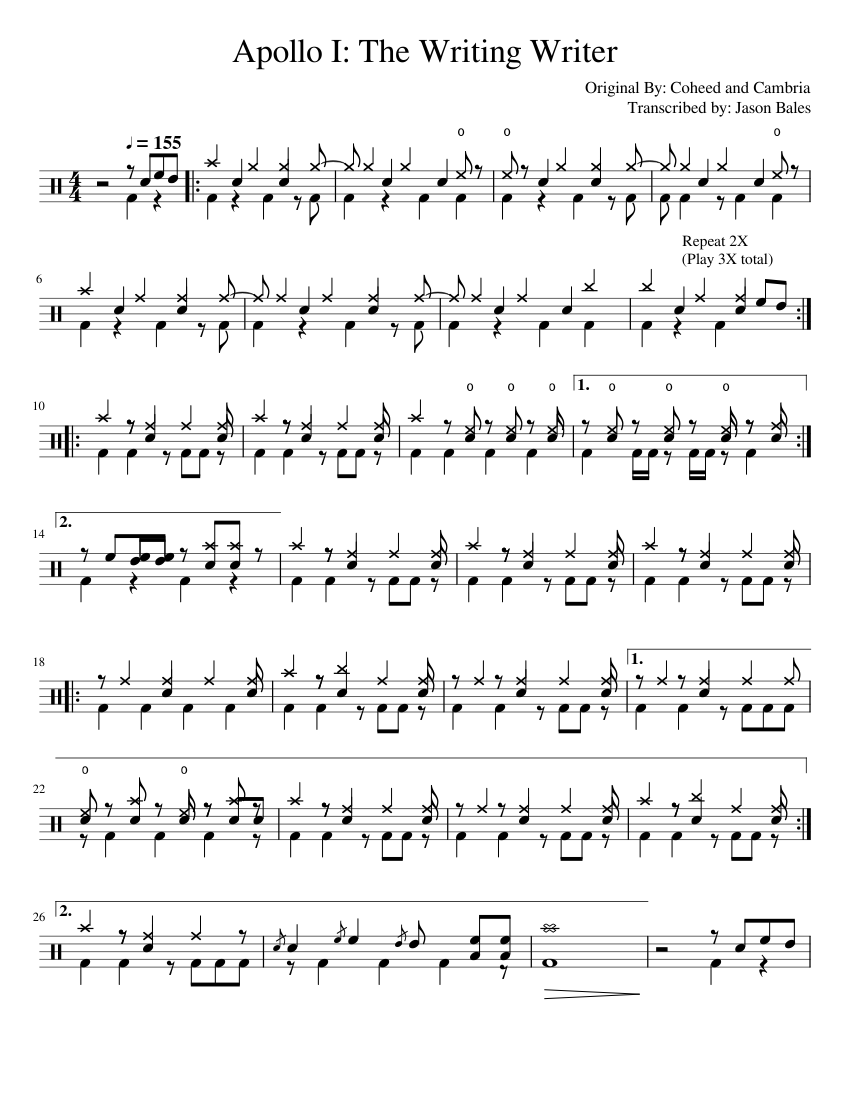 Apollo I: The Writing Writer - Coheed And Cambria Sheet music for Drum ...