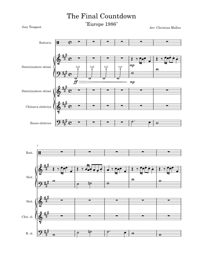 The Final Countdown by Christian Sheet music for Guitar, Bass guitar ...