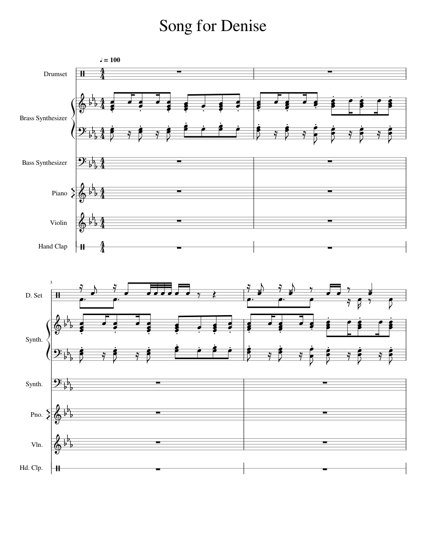 Song for Denise Sheet music for Piano, Violin, Bass guitar, Drum group ...