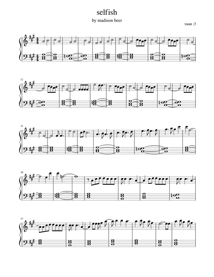 selfish Sheet Music for Piano (Solo) easy | MuseScore.com