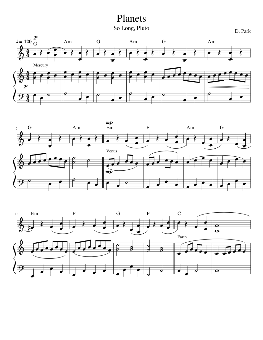 Planets Sheet music for Piano, Vocals (Mixed Ensemble) | Musescore.com
