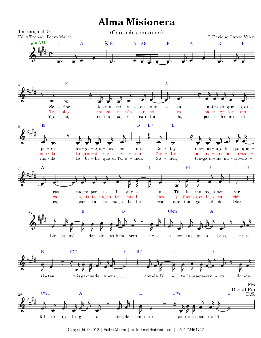 Alma Misionera – P. Enrique García Velez Sheet music for Piano (Piano ...