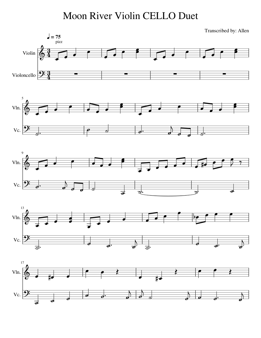 Moon_River_Violin_cello_Duet Sheet music for Violin, Cello (String Duet ...