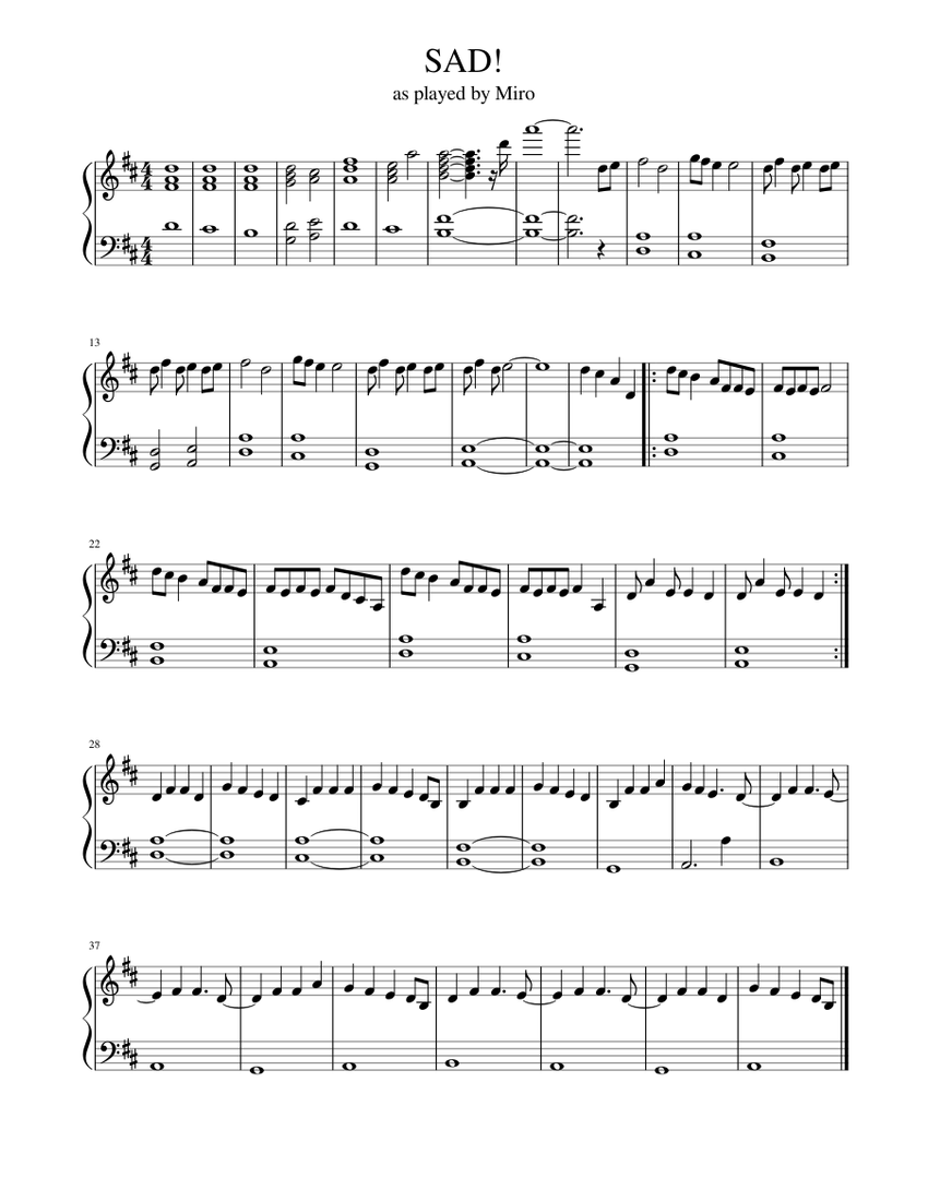 SAD! Sheet music for Piano (Solo) | Musescore.com