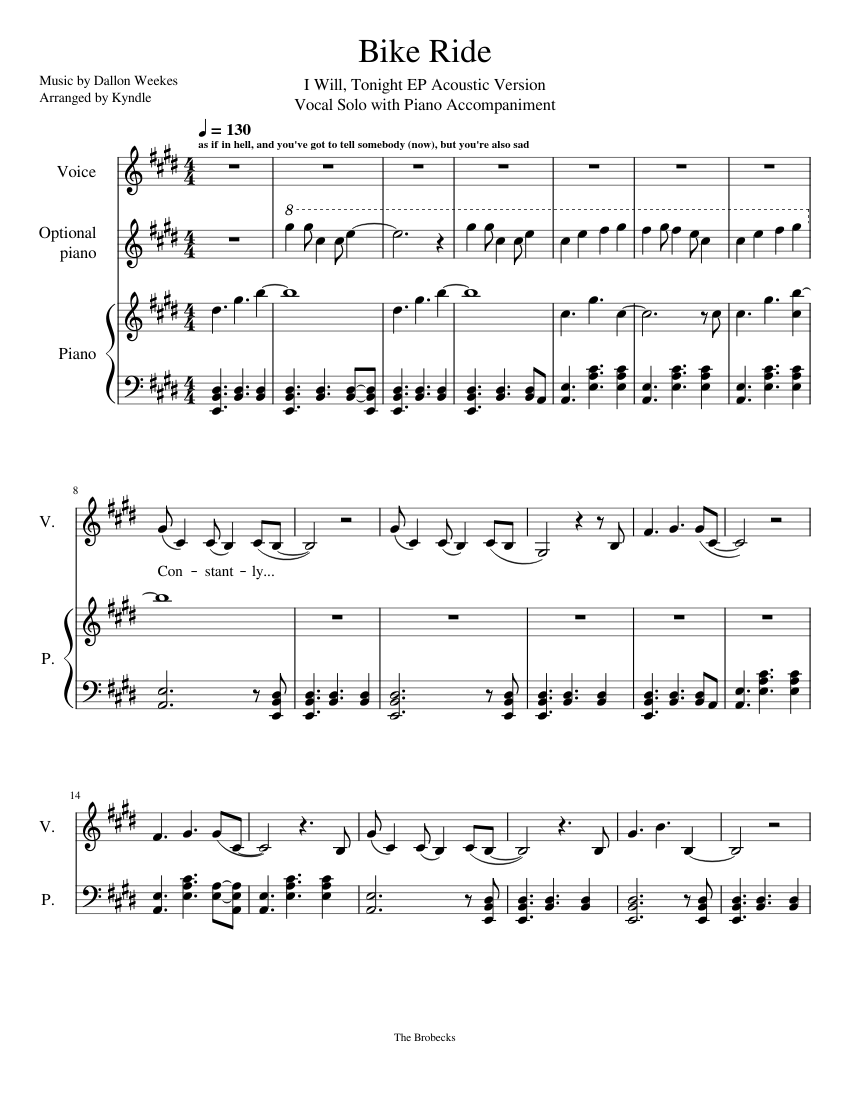 Bike Ride (Acoustic) For Piano and Voice Sheet music for Piano, Kazoo ...