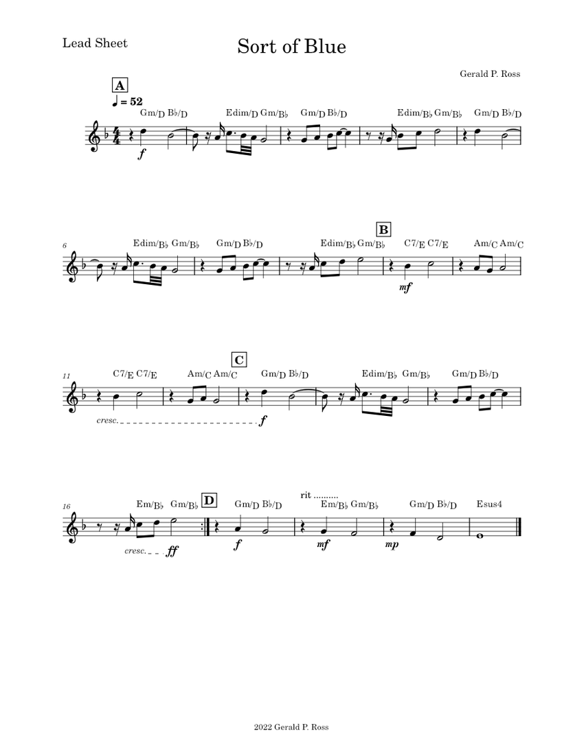 Sort of Blue Lead Sheet Sheet Music with Chords for Piano (Solo) Easy ...