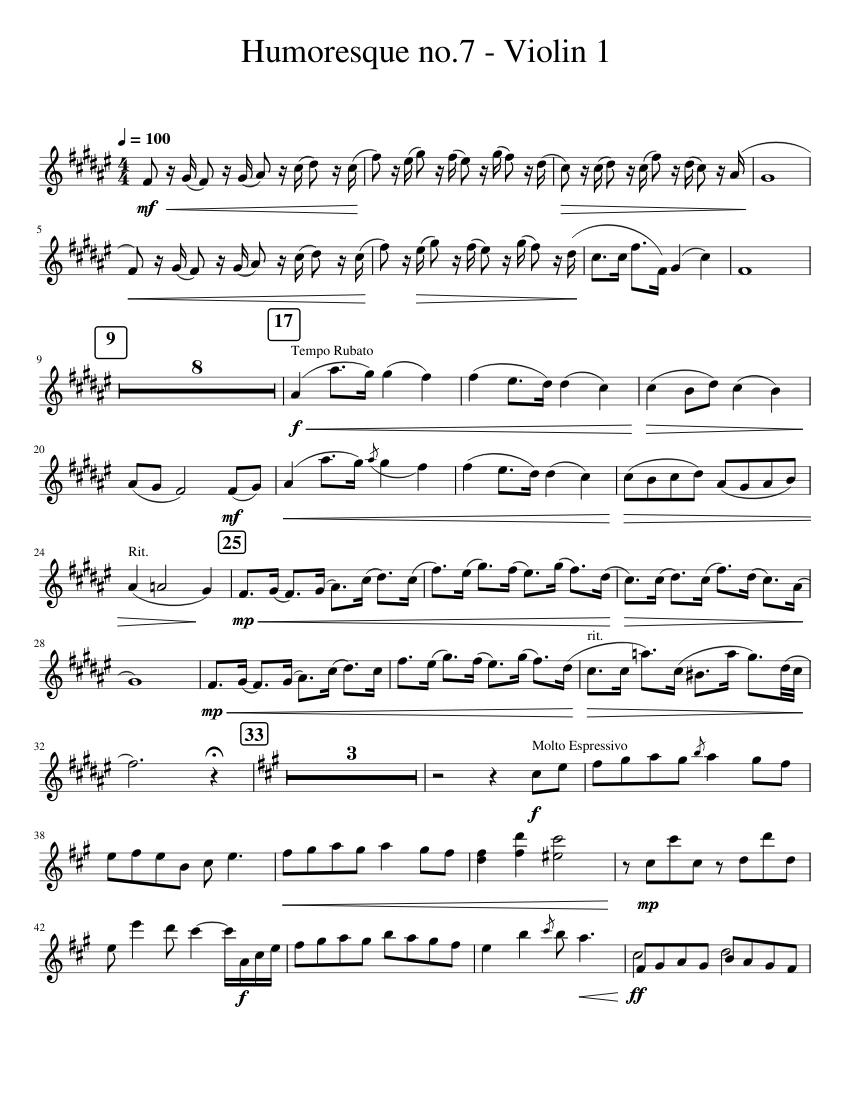 Humoresque No. 7 Op. 101 (B. 187) – Antonín Dvořák Humoresque no Sheet ...