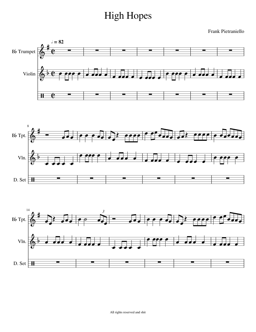 High Hopes Sheet music for Trumpet in b-flat, Violin, Drum group (Mixed ...