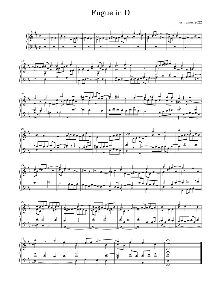 Fugue in D Sheet music for Piano (Solo) Easy | Musescore.com