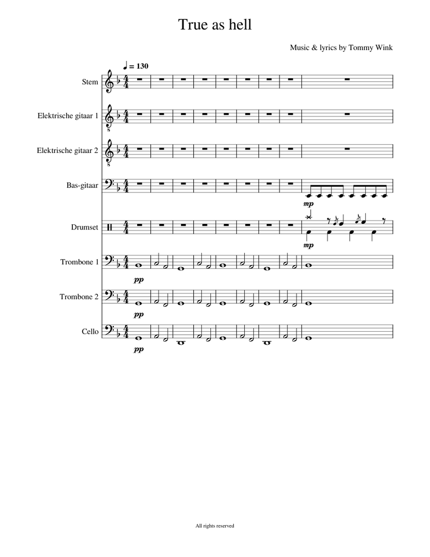 3 True as hell Sheet music for Trombone, Vocals, Cello, Guitar & more ...