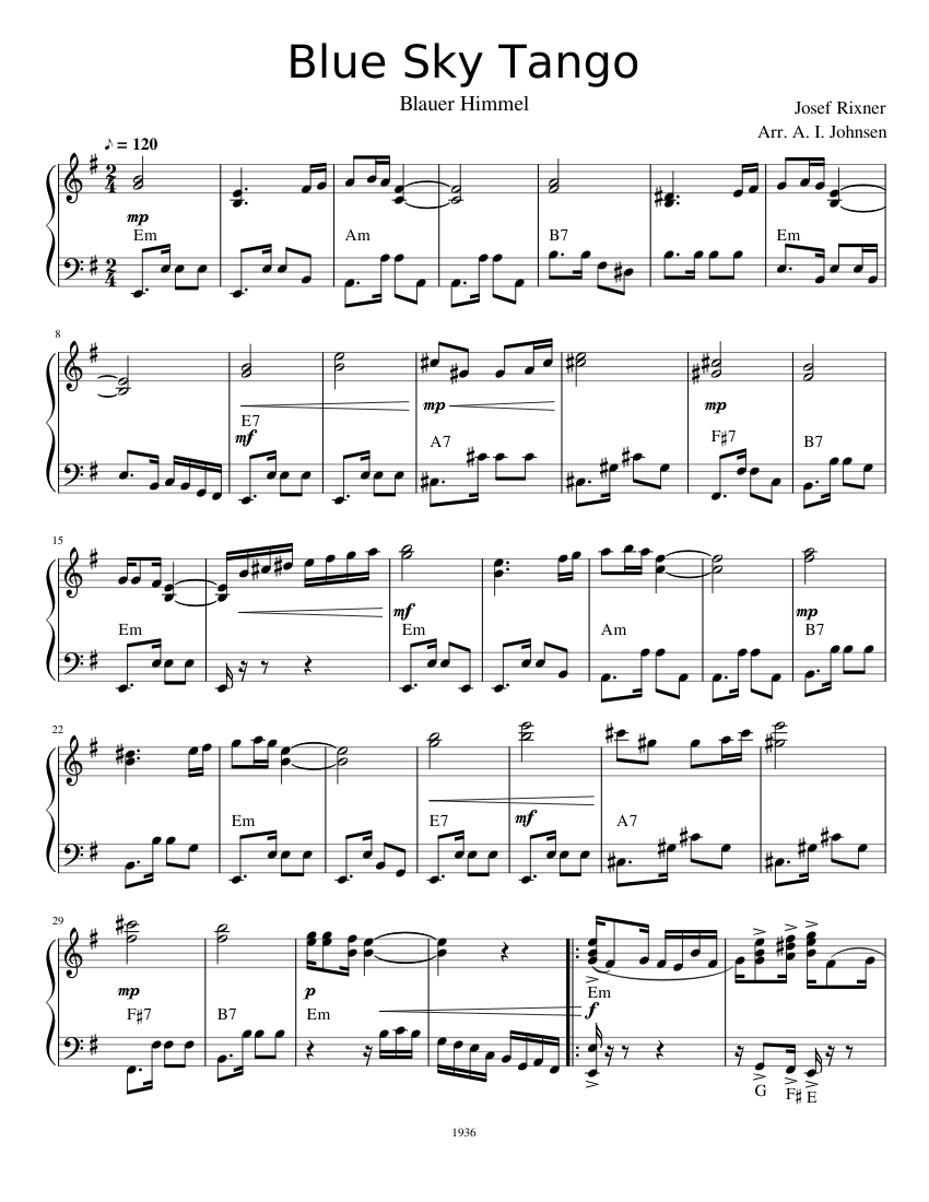 Blue Sky Tango Sheet Music with Chords for Piano (Solo) | MuseScore.com